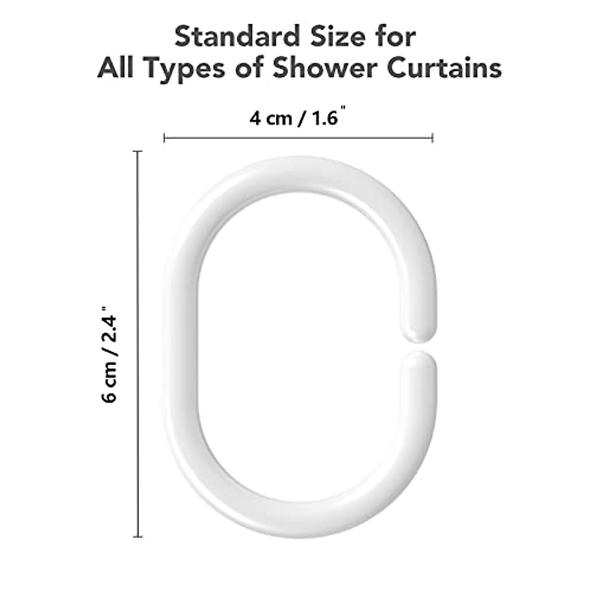 24 PCS Plastic Shower Curtain Rings,Curtain Rings Shower Curtain Hooks,Shower Curtain Rings Durable Bathroom Rings,Shower Window Rods (C-Shaped,White)