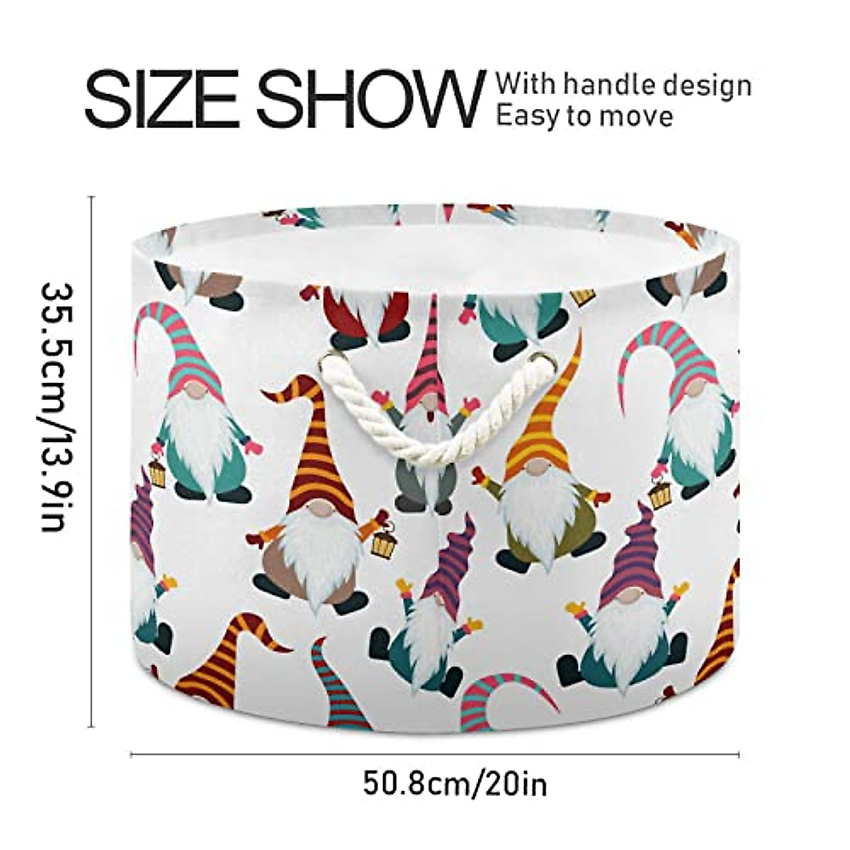 Bolaz Large Storage Basket Christmas Gnomes Cute Toy Storage Box Organizer Bins with Handles Laundry Hamper Basket for Home Decor