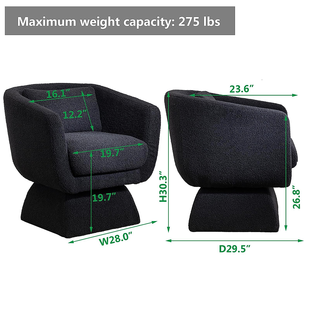 Vliekcy Swivel Accent Chair, Modern Curved Back Accent Sofa with Pillow, 360 Degree Swivel Single Sofa Armchair for Home Living Room Bedroom Office - Black