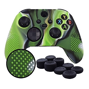 Grips for Xbox Series X Controller, Pandaren Studded Anti-Slip Silicone Cover for Xbox Series X/S Controller Skin Hand Grip with 8pcs FPS Pro Thumb Sticks Cap Protector(Camougreen)