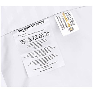 Amazon Basics Microfiber 3 Piece Duvet Cover Set, Full/Queen, Bright White, Striped, 4 Pack