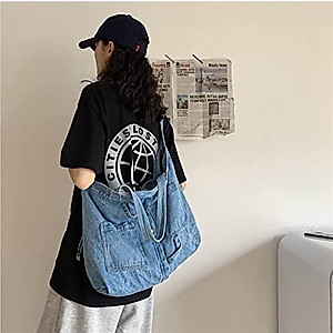 Aetygh Denim Messenger Bag Shoulder Bag, Casual Tote Travel Bag Multi Pockets Adjustable Shoulder Strap