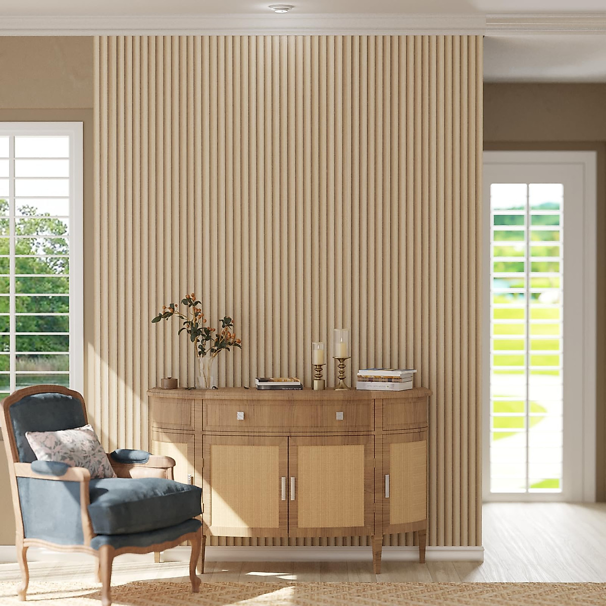 Oxdigi Wooden Slat Peel and Stick Wallpaper - Self-Adhesive Contact Paper with 3D Effect | Waterproof & Removable | PVC Contact Paper for Countertops & Cabinets | 11.8 in x 16.4 ft | Light Wood