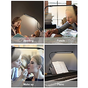 LED Desk Lamp Dimmable Eye Care Reading Light 3 Color Changing 10-Level Brightness Mental Flex Clamp Lamp Clip On Light LED Table Light (Black)