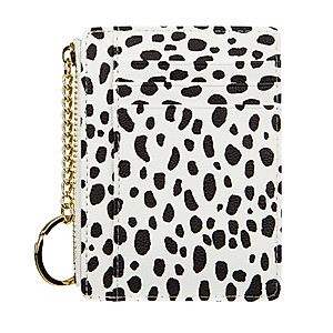 Women's 8 Cards Slim Minimalist Card Holder Coin Changes Purse Keychain Front Pocket Wallet, White Dot