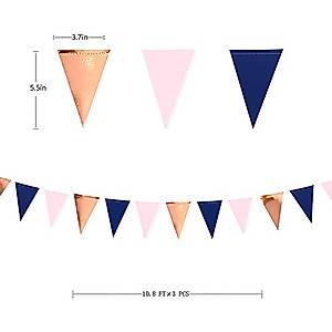 30 Ft Navy Blue Pink Rose Gold Party Decorations Royal Blue Blush Hanging Paper Triangle Flag Pennant Banner Bunting for Bachelorette Engagement Wedding Birthday Gender Reveal Baby Shower Anniversary