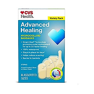 CVS Health Advanced Healing Hydrocolloid Bandages, Variety Pack, 8 Assorted Sizes