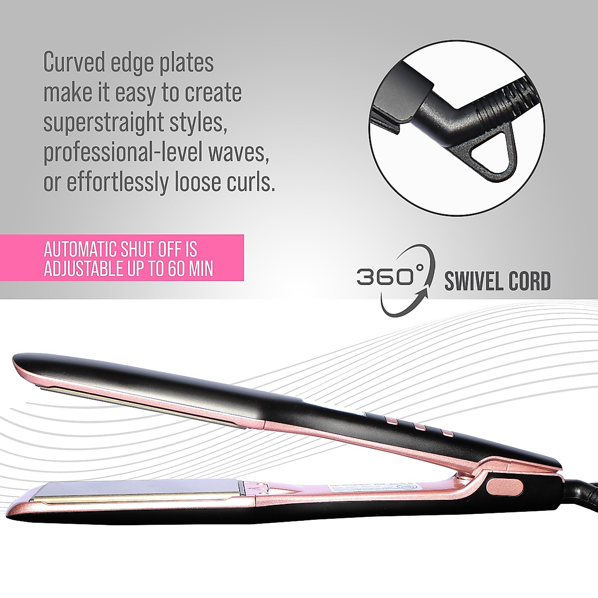 Flat Iron Hair Straightener & Curling Wand, WAVYPOP PRO 100% Pure Titanium Pink 1" | Professional Straightening Hair Iron with Ceramic Heater and Auto Shut Off | Dual Voltage & Adjustable Temp