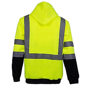H9012 Men's ANSI Class 3 High Visibility Sweatshirt, Full Zip Hooded, Black Bottom (2XL)