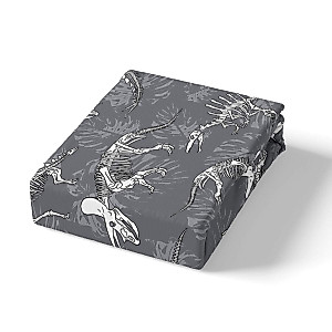 Erosebridal Dinosaur Duvet Cover Set Dinos Fossil Skull Comforter Cover for Kids Teen Boys Young Man Series Bedding Set Child Room Decor Ancient Animals Skeleton Bones Quilt Cover 3Pcs Full Size Grey