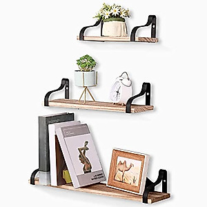 INSTORY Set of 3 Extended Floating Shelves Wall Mounted Shelf Solid Wood Hanging Shelf Wall Storage Shelves for Living Room,Bedroom,Kitchen,Office,Bathroom Etc - Natural Wood