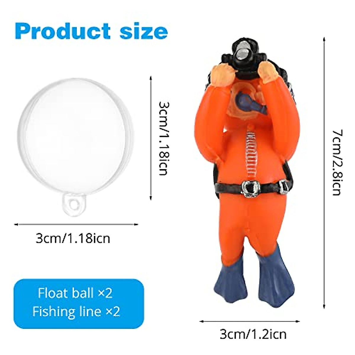 cobee Diver Aquarium Decorations, 2PCS Floating Fish Tank Decor Aquarium Diver with Floating Device Diver Figurines Cartoon Aquarium Ornament Fish Playmate Fish Tank Accessories