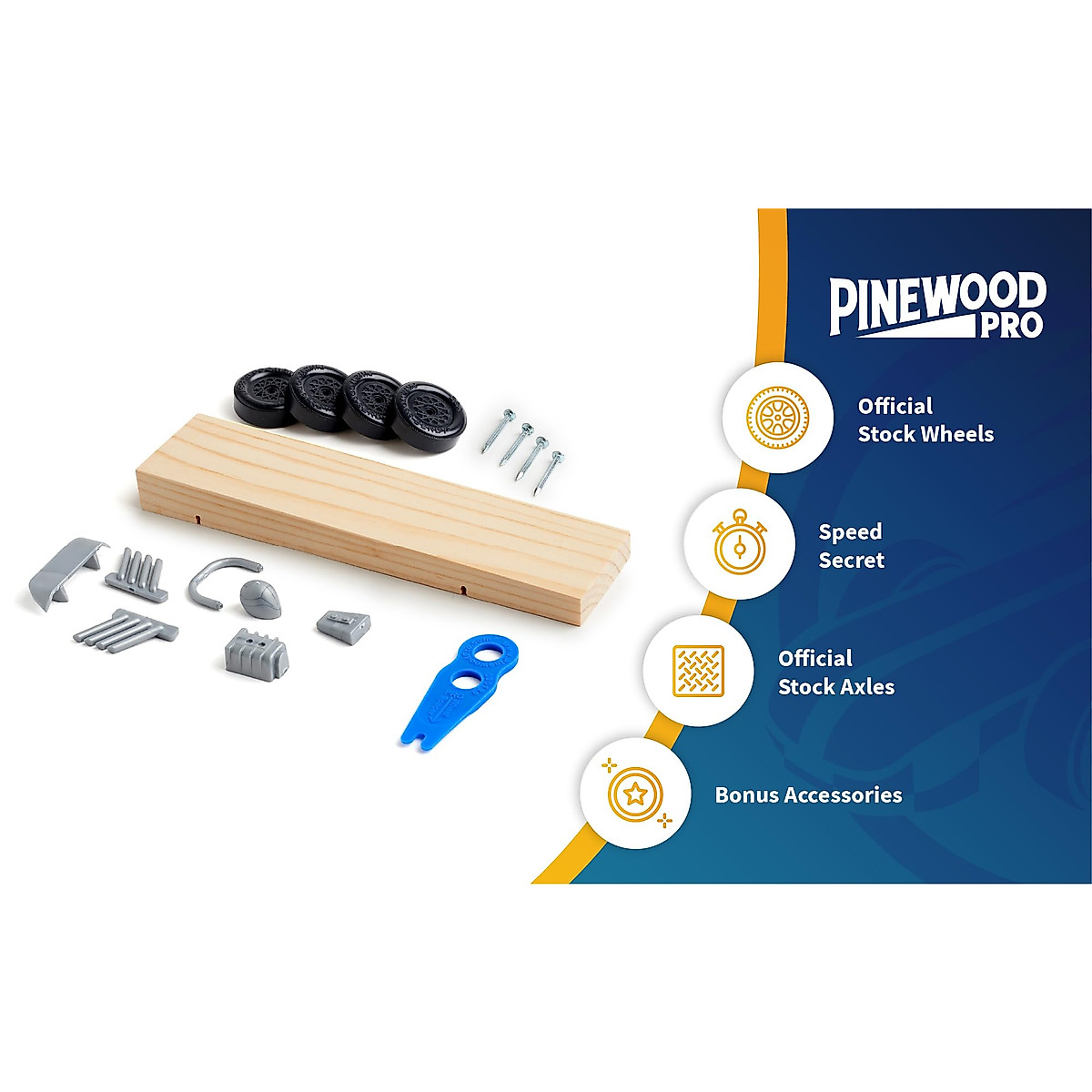 Pintwood Pro Basic Derby Car Kit with Official Wheels, Official axles and pre-Cut pre-drilled Wedge Block
