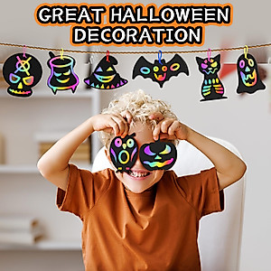 Halloween Scratch Paper Art for Kids - 48 Pcs DIY Rainbow Scratch Paper Off Cards Set for Kids Crafts Arts Supplies Class Birthday Holiday Party Activity Gift