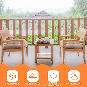 Thyle Outdoor Chair Cushions Set of 6 Waterproof Sun Protection Square Tufted Overstuffed Patio Furniture Seat Cushion for Patio Funiture Dining Indoor 19" x 19"(Khaki)