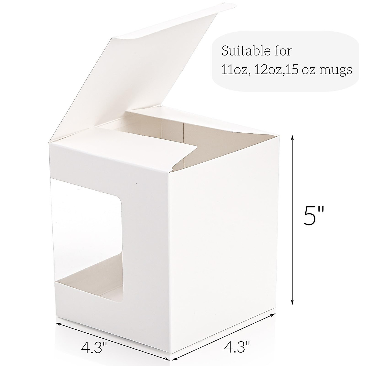 AVLA 50 Pack Gift Boxes for Sublimation Mugs, 4.3x4.3x5'' Small White Packaging Box, 12OZ 15OZ Transparent Cups Wrapping Box with Clear View Window, Cupcake Box Christmas Ornament Box for Wedding