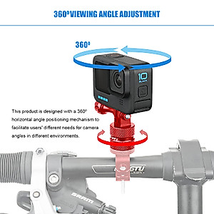 SKYJFFJ Mountain Bike Camera Handlebar Mount for GoPro Hero 8/9/10/11/12,360 Degree Rotation Aluminum Motorcycle Bicycle Rack Mount Holder for DJI Osmo Action,AKASO/YI & Action Camera Accessories（Red）