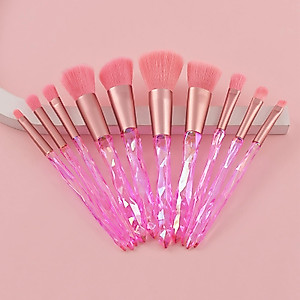 Kingtree Makeup Brushes, 10PCS Pink Crystal Makeup Brush Set Premium Synthetic Foundation Powder Concealer Eyeshadow Makeup Brush Kit, Professional Make Up Brush Set for Girls and Ladies