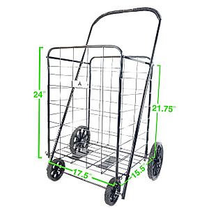 ATH Large Deluxe Rolling Utility / Shopping Cart - Stowable Folding Heavy Duty Cart with Rubber Wheels For Haul Laundry, Groceries, Toys, Sports Equipment, Black