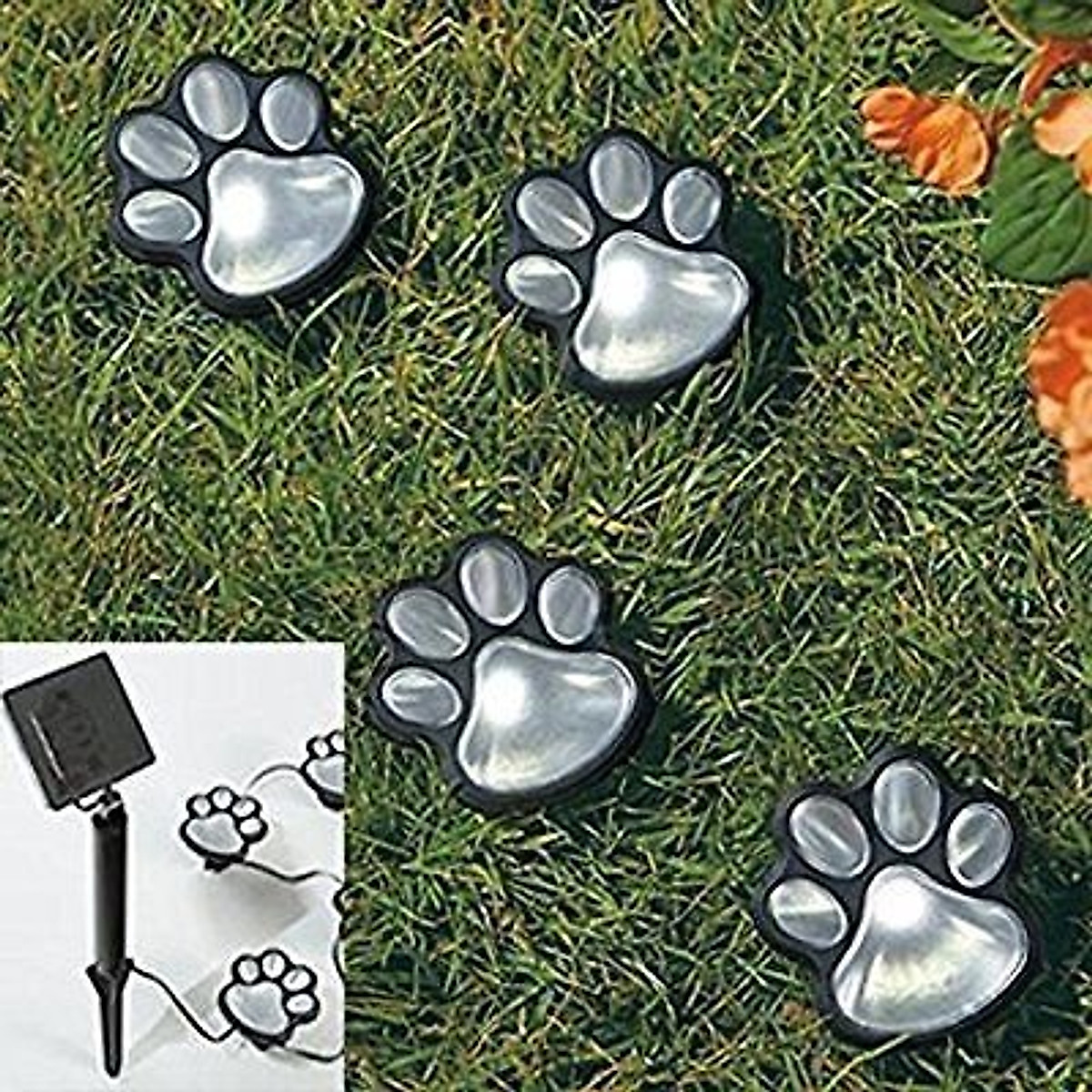 Solar Paw Print Lights (Set of 4), Warm White(3000-4500k) (Warm White)