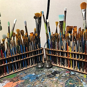 Gspmoly Brush Holder Paintbrush Holder Stand 67 Paint Brushes Wall Mount Or Freestanding, Pen Holder for Desk Rectangle Makeup & Painting Brush Holders Organizer for Pencil, Paintbrush