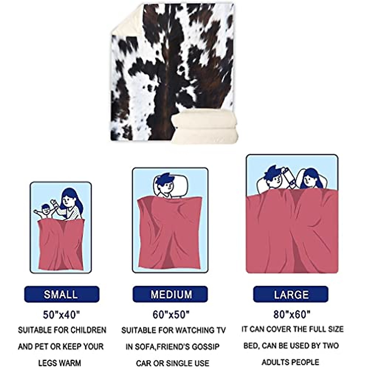 Black White Cow Skin Pattern Print Blanket Soft Sherpa Farm Animal Design Throw Blankets for Couch Farm Animal Cow Blanket Fluffy Blanket Travel Blanket Cute 60x80 Inch