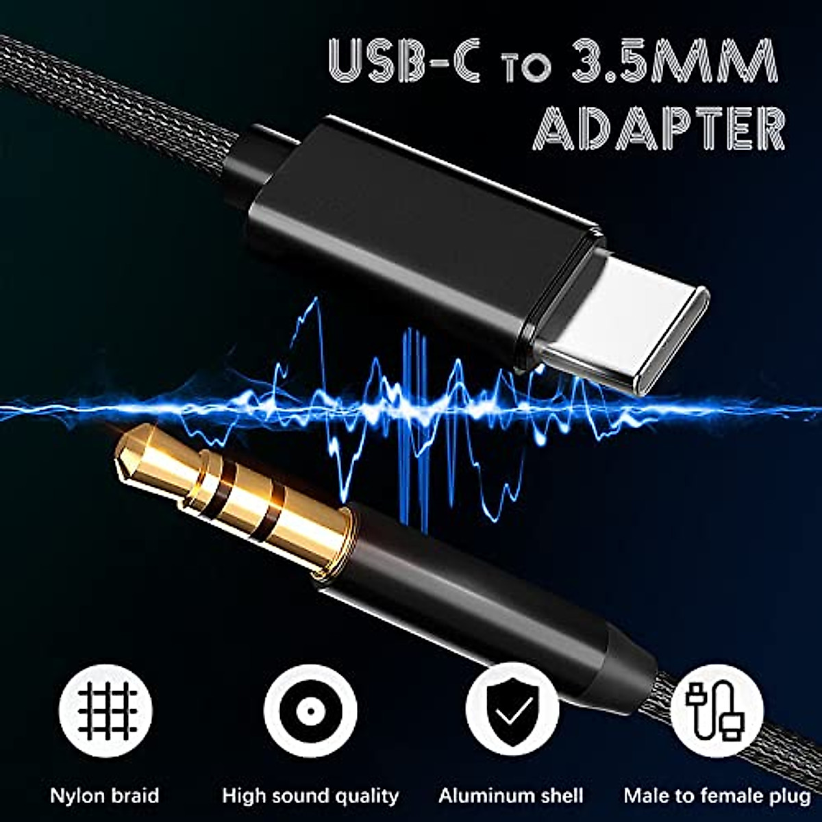 USB C to 3.5mm Male Headphone Jack Adapter, USB Type C to Aux Audio Dongle Cable for Car Audio Equipment Compatible with Galaxy S22 S21 S20 S10 S9 Plus/Ultra, Note 10, iPad Pro, MacBook, Pixel (1m)