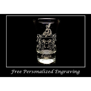 Collins Irish Family Coat of Arms Shot Glass 1.5oz - Free Personalized Engraving