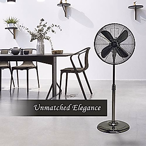 DecoBREEZE Pedestal Standing Floor Fan, 3 Speed Oscillating Fan with Adjustable Height, Pearl Black, Retro Fan, 16 inches