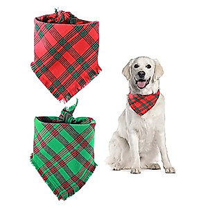 2 Pack Christmas Dog Bandanas, Dog Classic Plaid Scarf Triangle Bibs Kerchief Set, Pet Christmas Costume Accessories for Small Medium Large Dogs Cats Pets