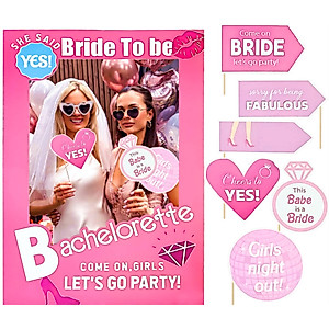 JeVenis Lets Go Party Bachelorette Photo Booth Props Hot Pink Girl Bachelorette Party Supplies for Bachelorette Bridal Shower Party Supplies