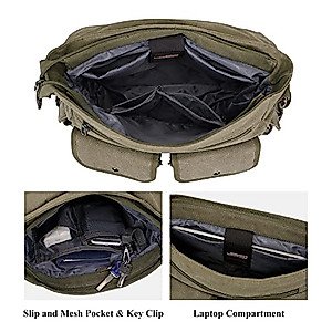 WITZMAN Vintage Canvas Messenger Bag for Men and Women Large Satchel Bags Crossbody with 12 inch Laptop (A8008 army green)