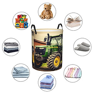 Tractor Theme Print Laundry Basket Waterproof Laundry Hamper With Handles Large Dirty Clothes Hamper For Dorm Family Travel Medium