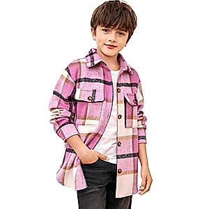 Toddler Long Sleeve Plaid Jacket Baby Boys Girls Button Down Flannel Thick Shirt Fall Winter Coat for Kid Pink