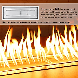 Uniflasy 36" by 12" Drop-in Fire Pit Pan Burner Kit, Stainless Steel Propane Rectangular Firepit Pan Insert with H-Burner, Spark Ignition Propane Hose Kit Fire Pit Table Insert for Indoor or Outdoor