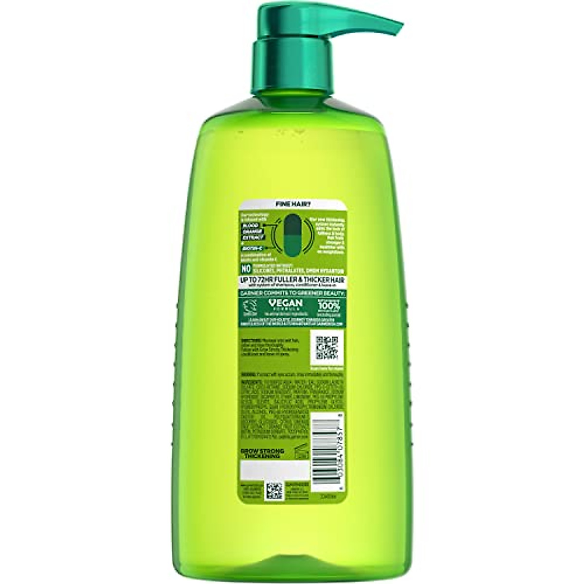 Garnier Fructis Grow Strong Thickening Shampoo for Thin, Fine Hair, Paraben-Free, Silicone-Free and Vegan Hair Care, 33.8 Fl Oz