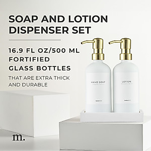 MaisoNovo Soap Dispenser 3-Piece Set | 16.9oz White Bottles with Gold Stainless Steel Pumps