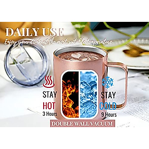 Onebttl Horse Gifts for Girls, Women, Horse Lovers, Insulated Stainless Steel Coffee Mug with Lid and Handle, Equestrians, Cowgirls Gifts for Birthday, Christmas, 12 oz, Rose Gold