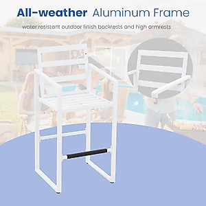 SUNSITT Outdoor Bar Stools Set of 4, All-Weather Aluminum Barstools Bar Height Patio Chairs w/Cushions & Footrest for Backyard Balcony Pool Lawn, White