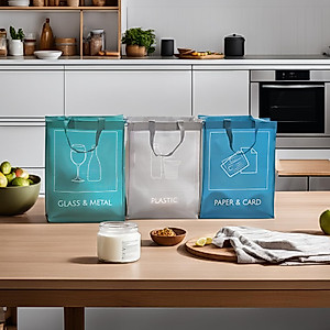 NYS CLOUD Reusable Recycling Bin Bags, 3-Pack Indoor and Outdoor Separate Waste Sorting Organizer Compartment Container, Waterproof Recycle Bins for Kitchen Home Office