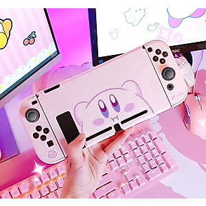 BelugaDesign Pink Puff Ball Case | Cute Kawaii Anime Pink Pastel Cover for Girls | Dockable Star Allies Forgotten Land | Compatible with Regular Nintendo Switch Standard [Video Game]