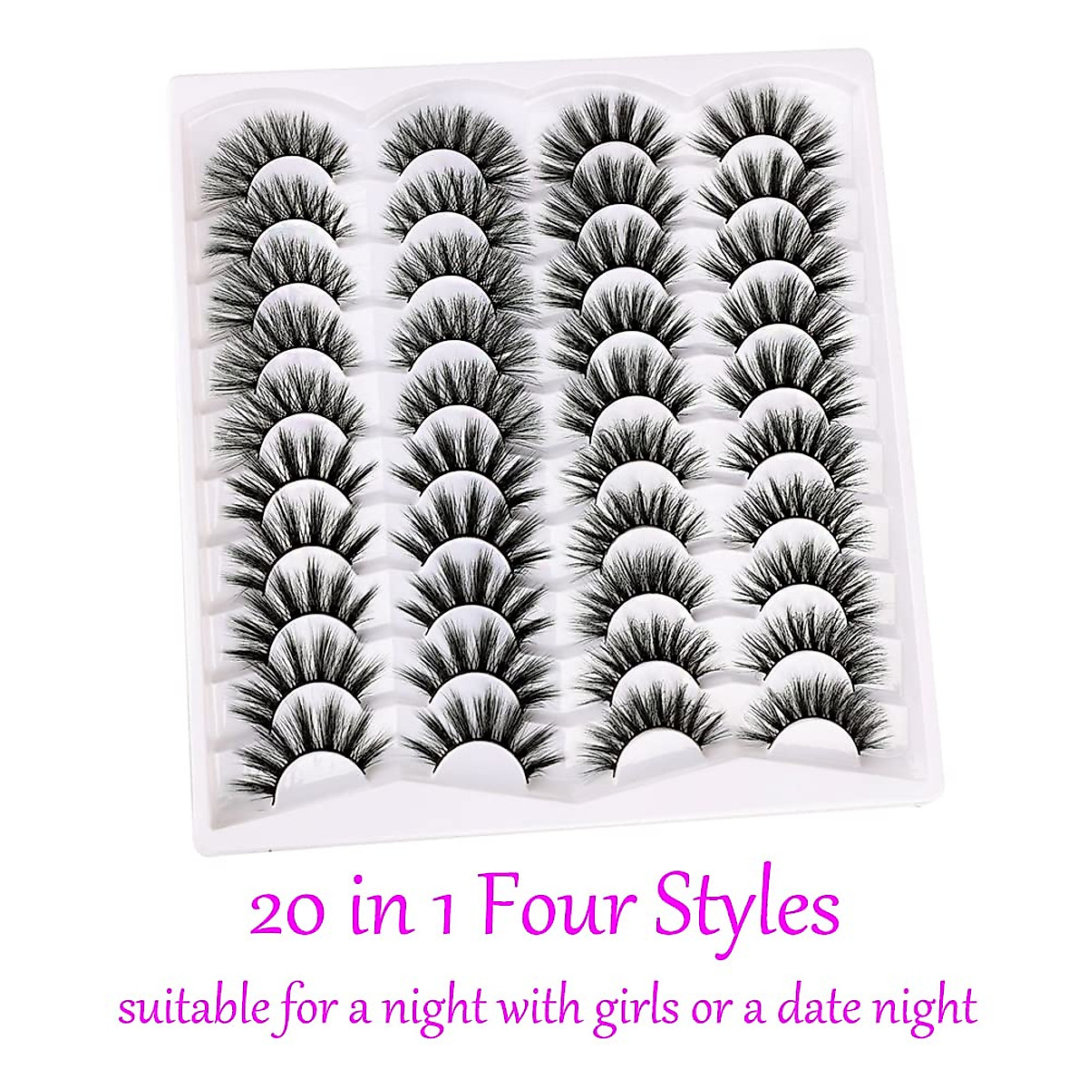 Kisslily 20 Pairs 3D False Eyelashes Pack 4 Styles Mixed Natural Look Wispy Lashes 18MM Long Fluffy Curled Faux Mink Lashes Wholesale(20 Pairs 4 Styles)