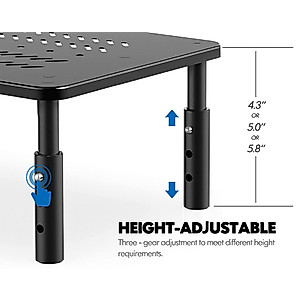 FITUEYES 3 Shelf Monitor Stand with Drawer - Adjustable Computer Monitor Riser, Metal Desktop Stand with Vented, PC Cellphone Cable Management, Office Organization, Black, DT115903MB