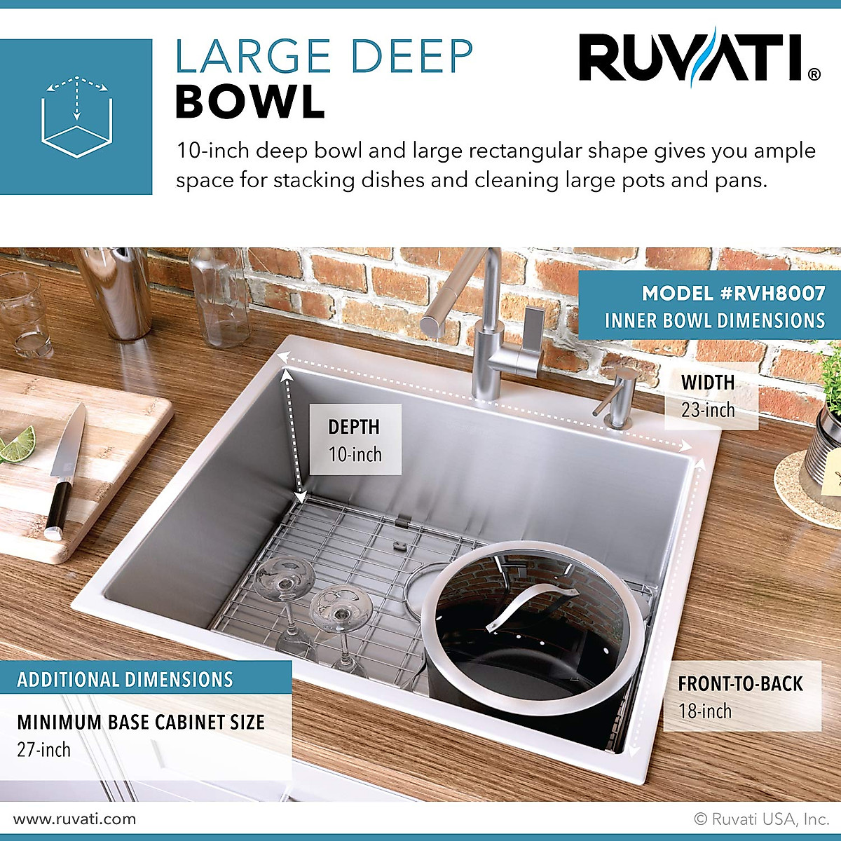 Ruvati 25-inch Drop-in Tight Radius Topmount 16 Gauge Stainless Steel Kitchen Sink Single Bowl - RVH8007