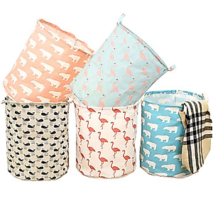 2 PCS Double Laundry Basket Organizer for Kids, Cotton Linen Foldable Tall Nursery Carrier Storage Basket with Handles, Waterproof Hampers for Clothes, Home, Baby, Boys, Dorm(Whale)