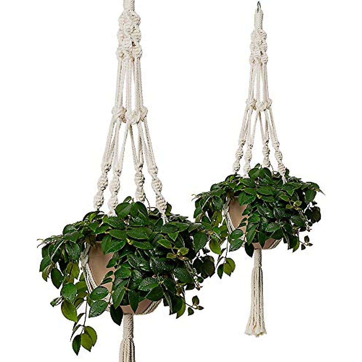 Bulky Plant Hanger Macrame Handmade Indoor Outdoor Decoration Hanging Planter Cotton Rope Basket 0.24in Thick Sturdy for Round & Square Flower Herbs Pots (No Pots No Plants) 46in, 4 Legs, 2 pcs