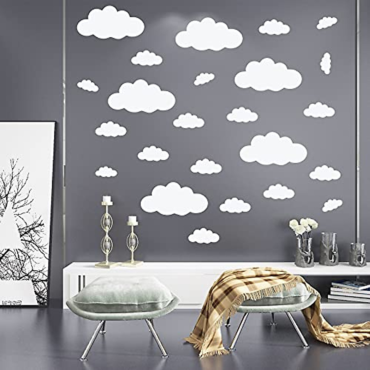 Big Clouds Wall Decals Removable DIY Large Vinyl Sticker Self Adhesive Wallpaper for Living Room Nursery Children Baby Kids Boys Girls Bedroom Decor Home Art Mural Dec