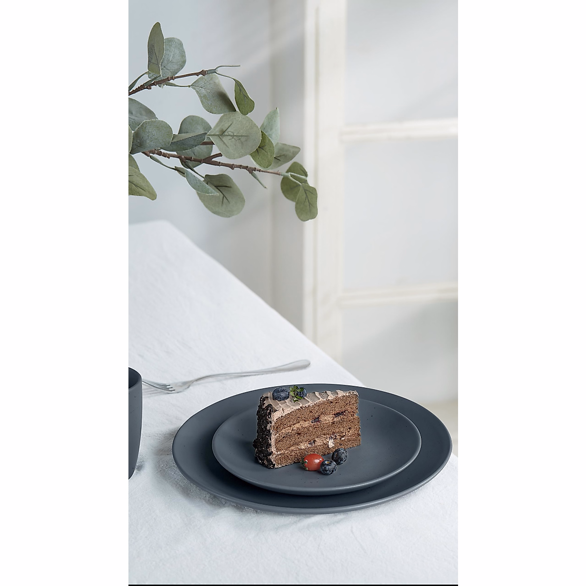 Famiware Moon Dinnerware Sets for 4, 12 Piece Stoneware Plates and Bowls Sets with Speckled Design, Matte Dish Set, Microwave and Dishwasher Safe, Charcoal