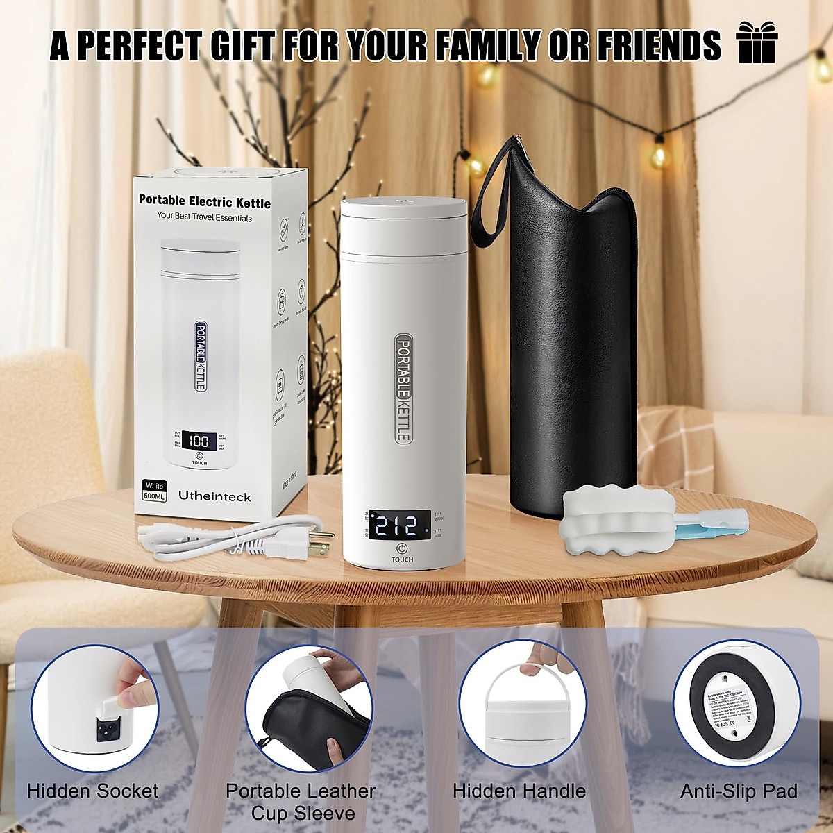 Travel Electric Kettle Portable Kettle for Hot Water Small Mini Tea Coffee Kettle Water Boiler, Water Heater with Handy Cup Bag & Brush, 4 Temperature Control & LCD Display