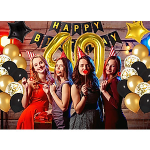 40th Birthday Decorations for Men Women, Black and Gold Party Decorations Kit - Happy Birthday Banner Black and Gold Balloons Confetti Balloons Swirls for 40th Birthday Decorations Party Supplies